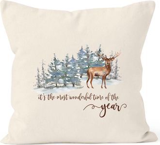 Autiga Kissenbezug Weihnachten Its The Most Wonderful time of The Year Hirsch Weihnachtsmotiv Natur 40cm x 40cm