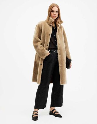 AllSaints Serra - Manteau en imitation peau de mouton - Marron taupe-Brown