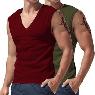 Generic Lot de 2 maillots de corps pour homme - Col en V - Couleur unie - Sans manches - D&eacute;contract&eacute; - D&eacute;bardeur de course - Coupe ajust&eacute;e - Respirant - Gilet