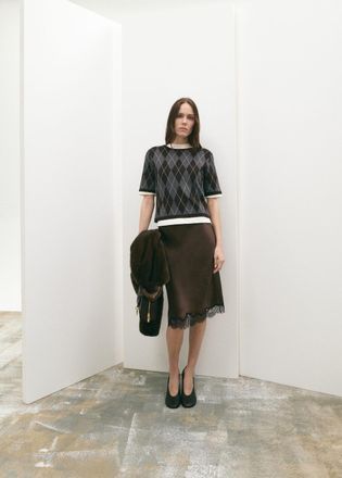 Mango Rauten-Jersey mit kurzen &Auml;rmeln grau - Damen - XS - MANGO