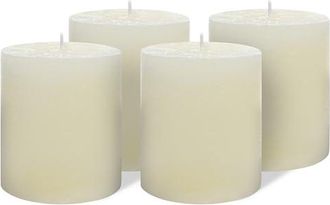 Brandsseller lot de 4 Bougies piliers 9 x 10 cm - Paraffine teintée dans la masse - Style rustique longue durée - Décoration de table pour Noël fêtes et événements