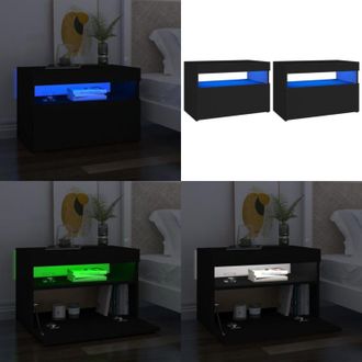 vidaXL Nachttisch LED-Leuchten 2 Stk. Schwarz 60x35x40cm Holzwerkstoff - Nachttisch - Wohnzimmer Deko - Holz Tisch - led Beleuchtung - Schwarzer Nachttisch