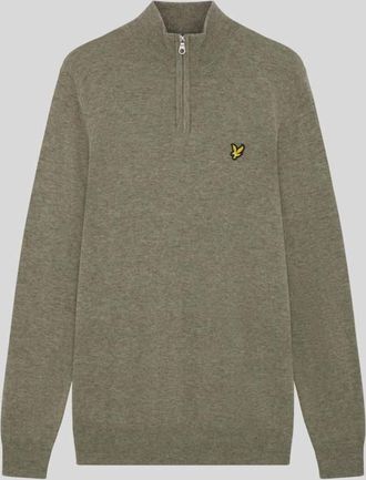 Lyle & Scott mittlerer Strickpullover aus Lambswool-Mix mit Viertelrei&szlig;verschluss in y356 khaki smoke marl-Gr&uuml;n