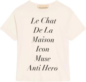Valentino Garavani Homme, Tops, Blanc, Taille: M T-shirt en coton avec imprim&eacute; Le Chat de la Maison Icon Muse Anti Hero