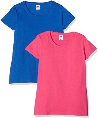 Fruit Of The Loom Valueweight - T-Shirt - Lot de 2 - Femme - Multicolore (Royal/Fuchsia) - L