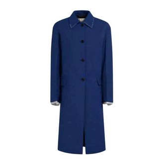 Marni Blauer Wollmantel mit Dekorativen N&auml;hten - - Coats - Damen - Blau - XS