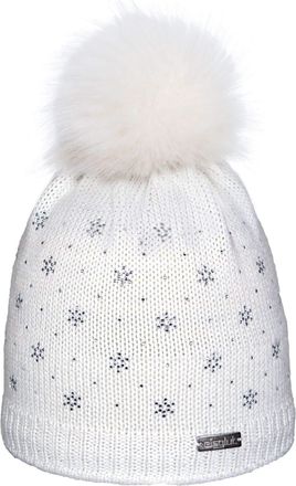 Eisglut Strickm&uuml;tze Mit Kunstfellbommel Eval Crystal Made In Germany, Wei&szlig;, Einheitsgr&ouml;&szlig;e EU