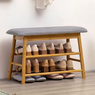 Generic Bambus-Schuhbank Mit Stauraum, Multifunktionales Schuhregal for Den Eingangsbereich Mit Gepolstertem Sitzkissen(28x11x17inch)