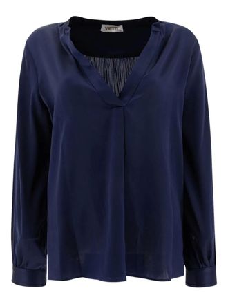 F.it blouse froncée à col v - Bleu