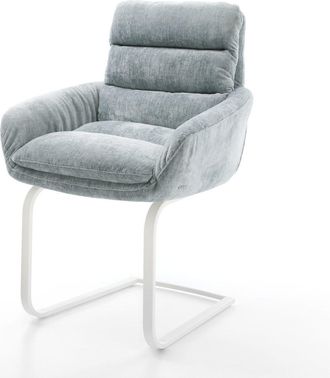 DELIFE Freischwinger Abelia-Flex mit Armlehnen Chenille Pastellblau Freischwinger flach Weiß, Esszimmerstühle