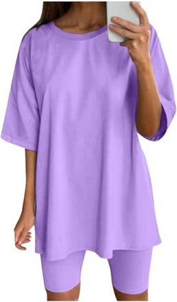Generic Ensemble 2 pi&egrave;ces pour femme - Ensemble de salon d&eacute;t&eacute; 2026 - V&ecirc;tements assortis - T-shirts surdimensionn&eacute;s - Short &agrave; taille &eacute;lastique - Tenue de motar