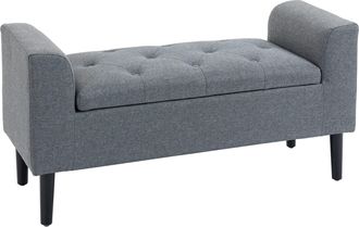 HOMCOM Sitzbank mit Stauraum, Polsterbank mit Leinenoptik, Holzbeine, Bettbank belastbar bis 130 kg, für Wohnzimmer Schlafzimmer Flur, 116 x 44 x 58 cm Hellg