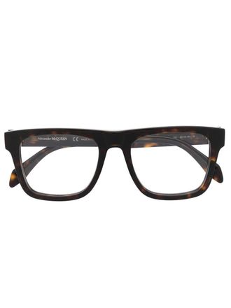 Alexander McQueen Eyewear lunettes de vue carr&eacute;es &agrave; effet &eacute;cailles de tortue - Marron