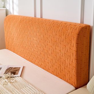 Generic Gestrickter Bettkopfteil Bezug Staubschutz mit 3D Blattmusterdehnbar staubdicht f&uuml;r die Schlafzimmerdekoration Webart - Orange 210-230 cm/83-90.5 Zoll