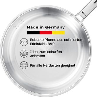 FISSLER Pure Collection/Edelstahl-Pfanne (Ø 20 cm) unbeschichtete Stielpfanne, Innenskalierung, MADE IN GERMANY - Induktion