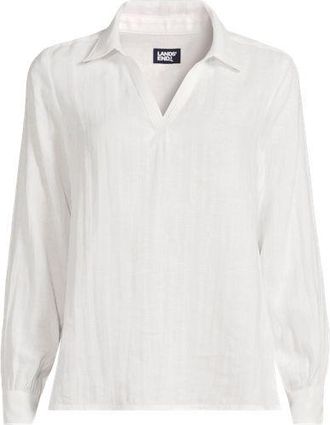Lands End Leinen-Schlupfbluse, Damen, Größe:40-42 regular, Weiß, by Lands End