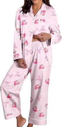 Generic Ensembles De Pyjama Femme Imprim&eacute; Vaches Boutonn&eacute;E Manches Longues V&ecirc;Tements De Nuit Pantalon Pyjamas Femmes 2 Pi&egrave;Ces Grande Taille Maison Hiver Chaud