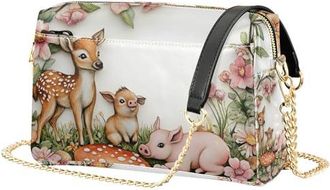 Mnsruu Sacs à bandoulière en cuir pour femme, motif floral, animal, cerf, cochon, sac à main