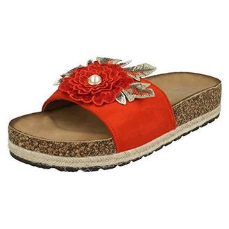 Spot On Mules pour femme avec bordure fleurie - Rouge - Rouge, 36 EU