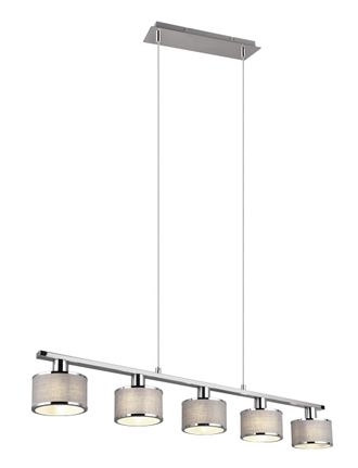 Trio Leuchten Pendelleuchte Kaprun 311600506, Metall Chrom, Schirm Stoff grau, exkl. 5x E14
