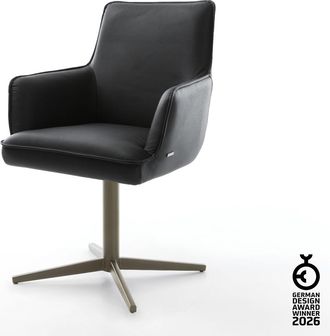 DELIFE Drehstuhl Heira-Flex mit Armlehnen Echt-Leder Schwarz Fu&szlig;kreuz Effektfinish Titan 360&deg; drehbar Taschenfederkern, Esszimmerst&uuml;hle