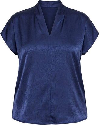 Ulla Popken Longbluse Satinbluse Ziernaht Wasserfallausschnitt Halbarm
