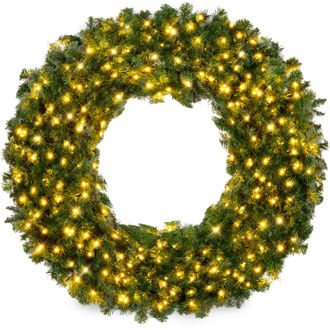 Best Choice Products K&uuml;nstlicher, beleuchteter Weihnachtskranz, Weihnachtsdekoration, mit 300 LED-Lichtern, 930 PVC-Spitzen, 152,4 cm