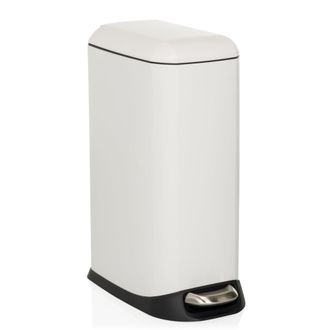 hjh OFFICE M&uuml;lleimer 20L, Treteimer mit Deckel, Softclose CLEAN Slim Stahl Abfalleimer schmal mit Inneneimer, Wei&szlig;, 56x34x22cm