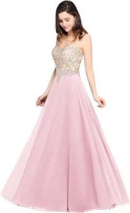 MisShow Tailleur Femme pour Mariage Grande Taille avec Broderie Florale sans Manches Taille Empire Robe de soirée Grande Taille Rose 42