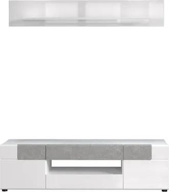 ebuy24 Ebuy24 - Tokyo table tv 2 portes, 2 tiroirs, 1 tablette, blanc brillant