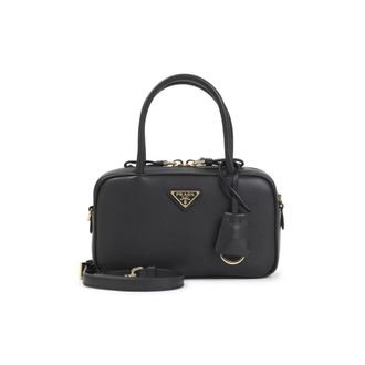 Prada Hobo Bags - Compact Black Calf Leather Handbag With Gold Accen - Gr. unisize - in Schwarz - f&uuml;r Damen