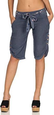 Malito more than fashion Malito Femmes Lin Court Pantalon Loisirs Chino Basic Couleurs 8186 (Bleu de Jean, XXL)
