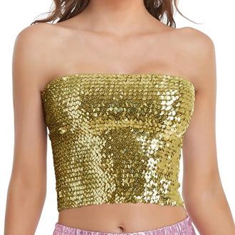 Generic Haut &agrave; paillettes arc-en-ciel pour femme - Haut tube &agrave; paillettes pour femme - Couleur unie - Tunique brillante d&eacute;contract&eacute;e - Corset scintillant - Ha