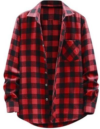 Generic Chemise &agrave; carreaux &agrave; manches longues pour homme, chemise boutonn&eacute;e &agrave; carreaux pour homme, chemise classique d&eacute;contract&eacute;e et confortable, haut essentie