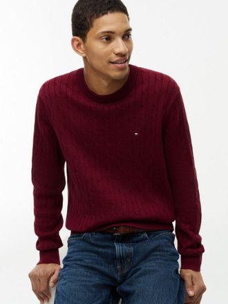 Tommy Hilfiger Strickpullover CLASSIC CABLE CREW NECK mit Strukturstrick und Flaglabel unifarben, casual, regular fit, Baumwolle, Rundhals