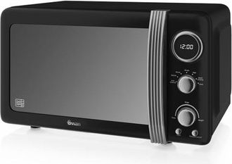 SWAN Retro SM22030LBNEU Digitale Mikrowelle, 20 l, 5 Leistungsstufen, Auftaufunktion, Timer 60 Minuten, Spiegeltür, Drehteller 27 cm, Vintage-Design, Schwa