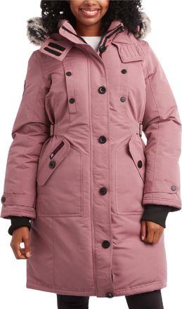Canada Weather Gear Langer Damen-Puffermantel - schwerer, windabweisender Kunstfell-Kapuzen-Parka, Winterjacken f&uuml;r Damen, Pink Haze, Medium