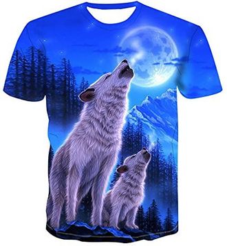 Keephen T-Shirts imprimés de Loups pour Hommes Animal Wolf T-Shirts imprimés 3D T-Shirt décontracté dété col Rond à Manches Courtes T-Shirt Tendance