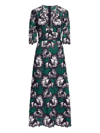 Elie Saab robe mi-longue &agrave; fleurs en macram&eacute; - Vert