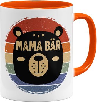 OM3 s&uuml;&szlig;e Mama B&auml;r Kaffee-Tasse mit B&auml;renmotiv - Geschenkidee f&uuml;r M&uuml;tter & Mamas - Keramik Becher - 325ml - Beidseitig Bedruckt - Orange
