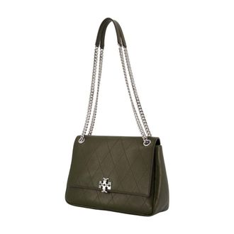 Tory Burch Womens Charlie Shoulder Bag - Tory Burch Leather Khaki Calfskin Shoulder-Hobo-Bags