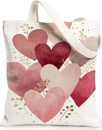 Generic Sacs fourre-tout en toile de coeur de Saint-Valentin, sacs d&eacute;picerie r&eacute;utilisables, l&eacute;gers et lavables avec bandouli&egrave;re Ca, p&ecirc;che, 13x15 Inch