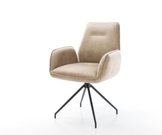 DELIFE Esszimmerstuhl Zoa-Flex Mikrofaser Beige Vintage Kreuzgestell konisch Schwarz Taschenfederkern, Esszimmerst&uuml;hle