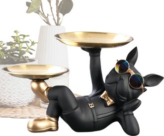 Generic Bulldoggenstatue - Bulldoggenfigur aus Harz mit Edelstahlplatte, flacher Schl&uuml;sselanh&auml;nger, multifunktionaler Schl&uuml;sselanh&auml;nger, Organizer f&uuml;r Schmuck