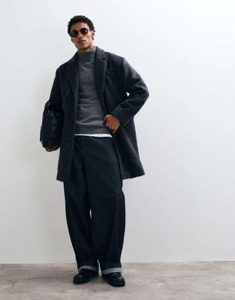 Asos manteau long &agrave; effet bross&eacute; gris