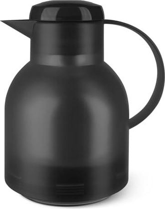 Emsa Samba Isolierkanne 504235 | 1 Liter | Quick Press Verschluss | 100% dicht | 12h heiß, 24h kalt | Schwarz Transluzent