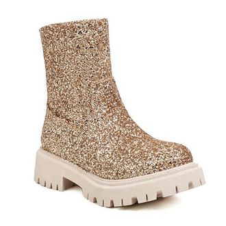 Generic Bottines tendance à paillettes pour femme - Bout rond - Semelle à crampons - Semelle épaisse - Fermeture éclair latérale - Chaussures décontractées, d