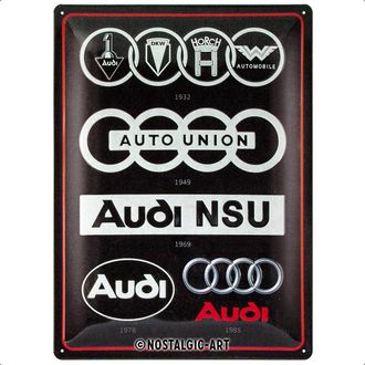 Nostalgic Art Retro Blechschild, 30 x 40 cm, Audi - Logo Evolution - Geschenk-Idee für Audi-Zubehör Fans, Original Lizenzprodukt (OLP), aus Metall, Vintage Design, 