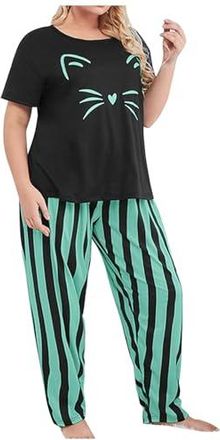 Generic Ensembles de Pyjama pour Femme d&eacute;t&eacute; Coton Femmes Enceintes Extensible Bas Confortable Deux Pi&egrave;ces Nuit Ray&eacute; Ou Floral Tendance en Luxueux f35