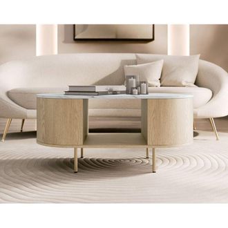 Best Mobilier Sansa - table basse 100 cm - 1 niche - plateau effet marbre - bois / blanc